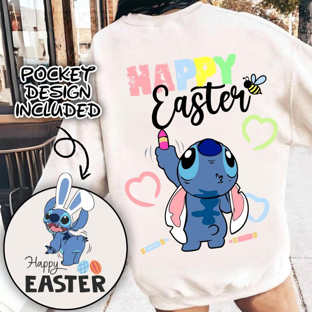 Stich Blue Alien Happy Easter Day, Easter Day Png, Blue Alien Funny Easter's Day Bundle, Tshirt ...