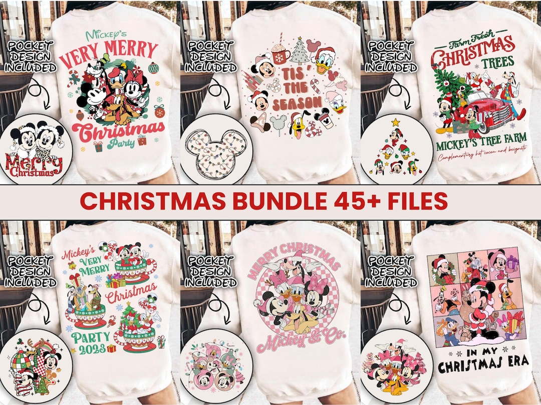 Retro Christmas Mouse Front and Back Design Bundle Png, Christmas Mouse ...