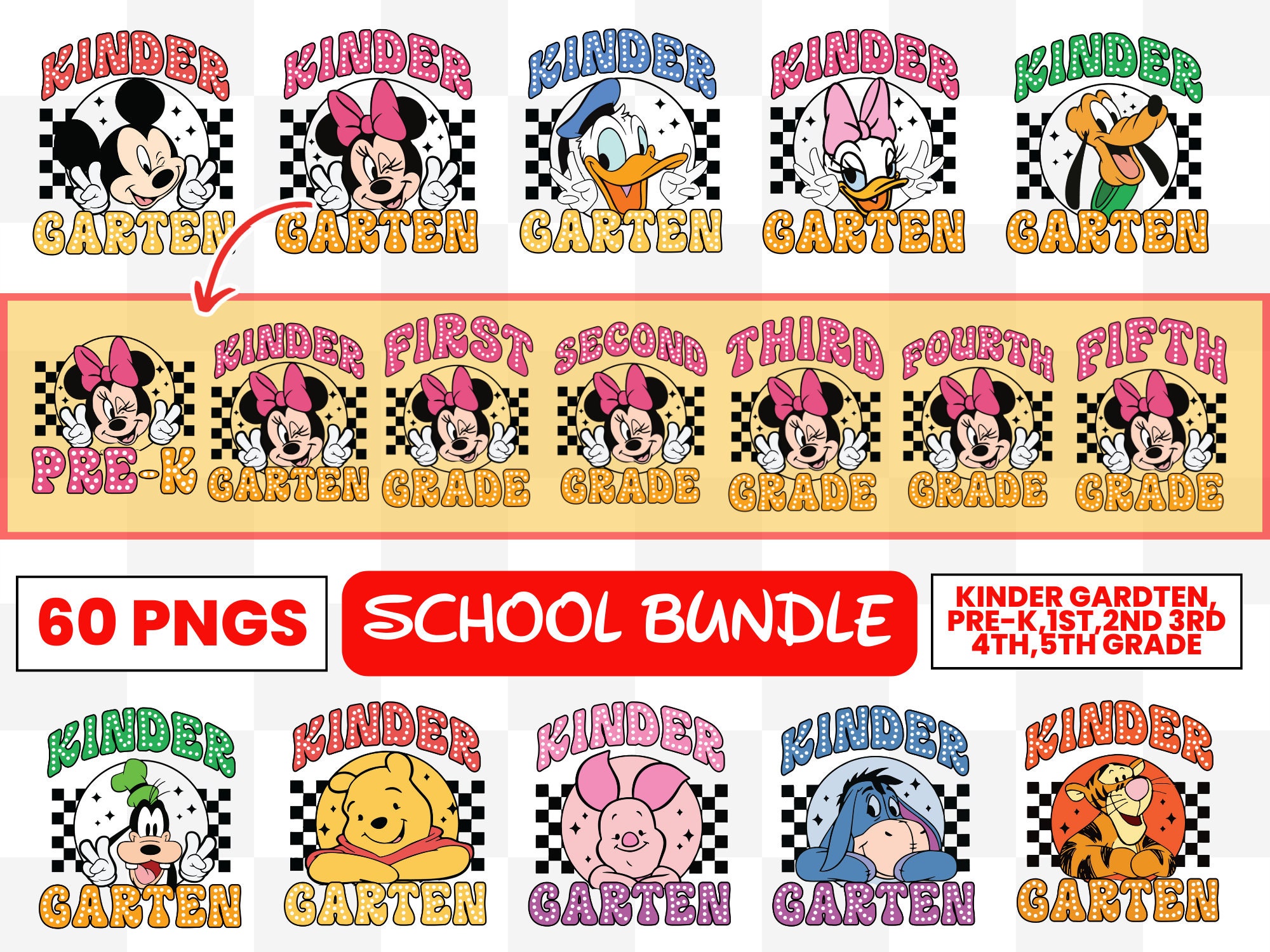 Retro Mickeyy Mouse Back to School Bundle, Kindergarten, First Day of ...