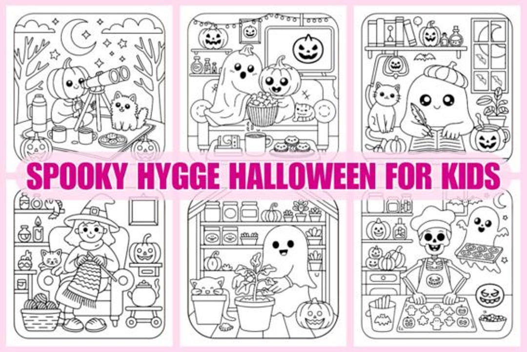 Spooky Hygge Halloween Coloring Pages - Etsy