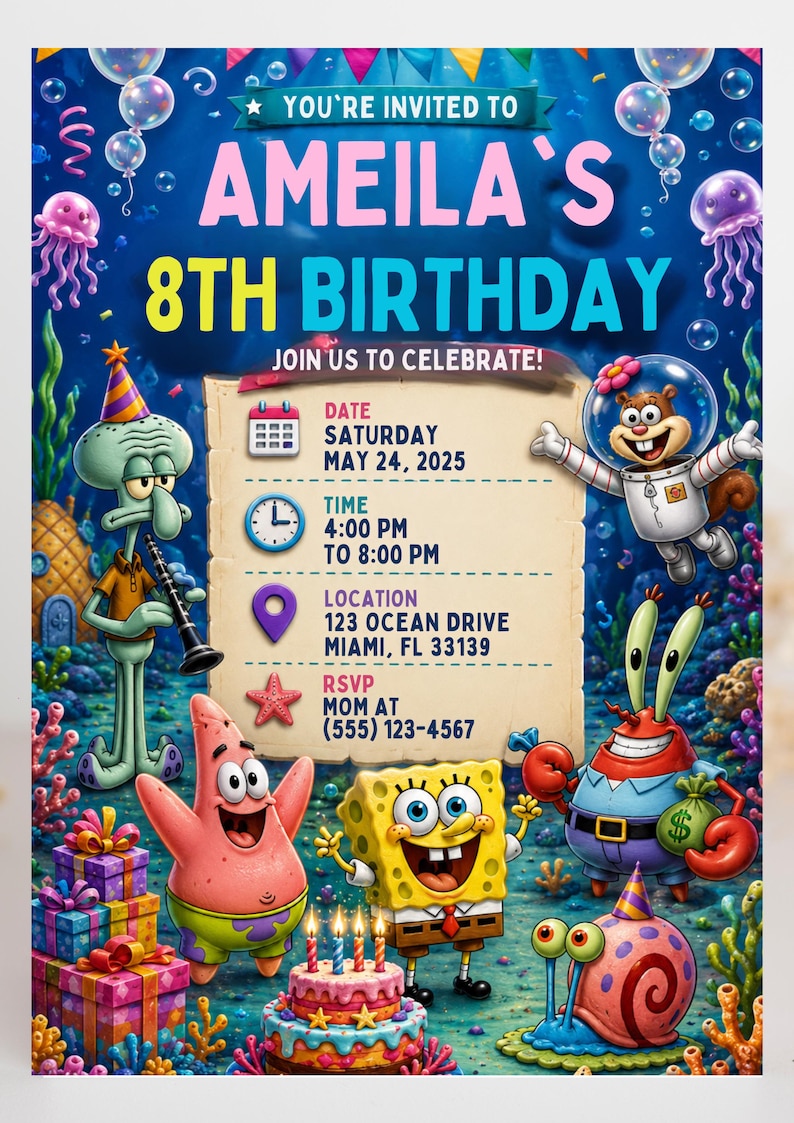 Editable Ocean Birthday Invitation Template Underwater Party Invite ...
