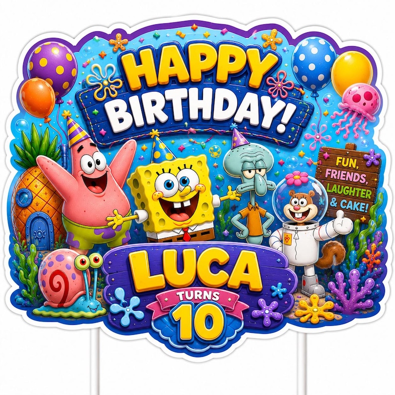 Sea Friends Birthday Cake Topper | Editable Party Decoration ...