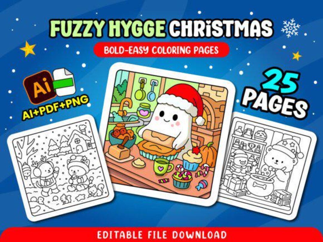 Christmas Fuzzy Hygge Coloring Pages | 25 Cozy and Funny Holiday ...
