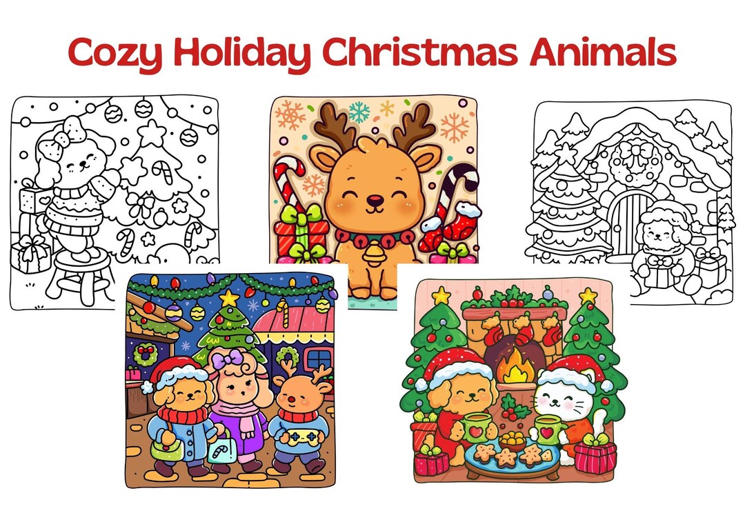Cozy Holiday Christmas Animals Coloring Book PDF | Cute Bold Coloring ...