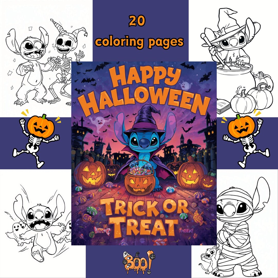 Halloween Stitch Coloring Pages - Etsy Canada