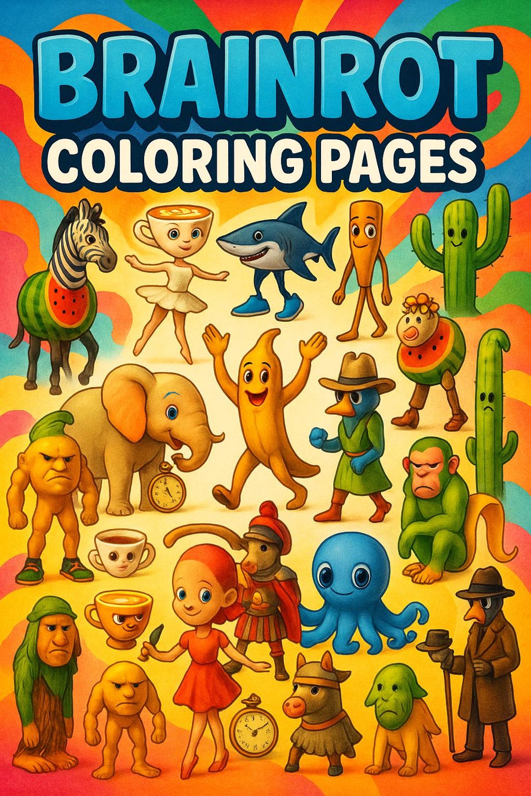 Brainrot Coloring Pages – 60 Unique Printable Sheets + Bonus Cover - Etsy