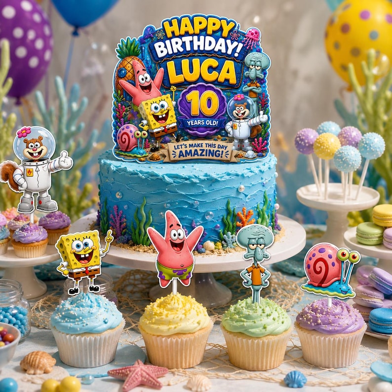 Sea Friends Birthday Cake Topper | Editable Party Decoration ...
