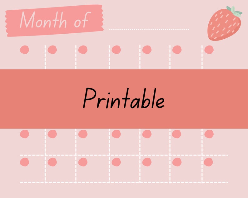 Strawberry Monthly Calendar, Printable Planner, Digital, Fruit, Cute ...