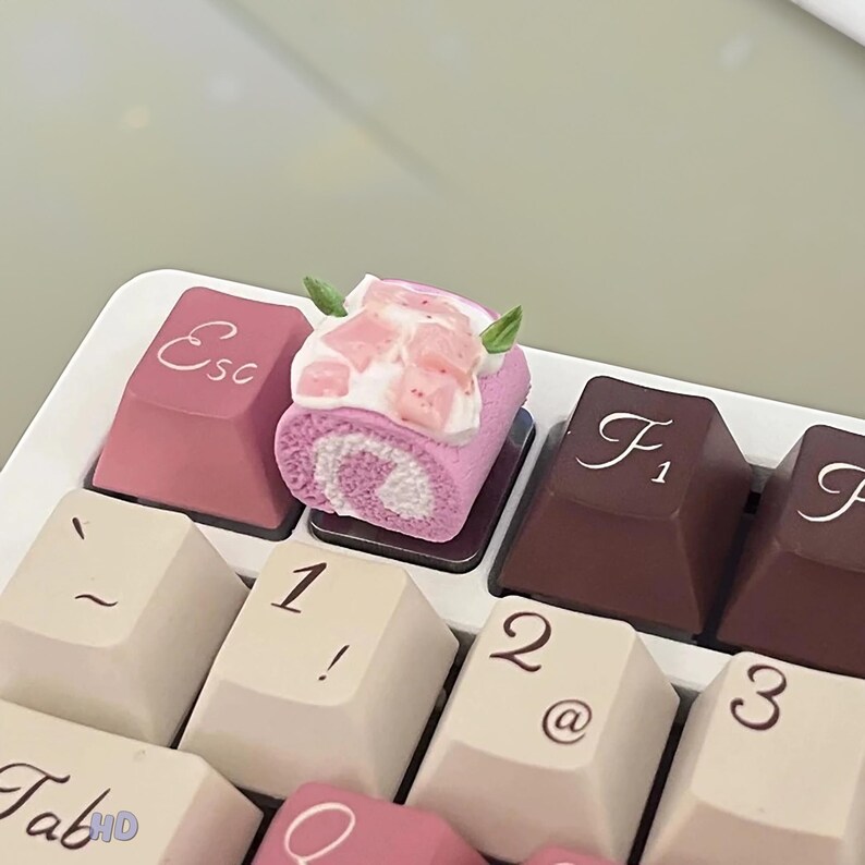 Cute Chocolate Bear Roll, Vanilla Roll, Key Cap Handmade Artisan Keycap ...