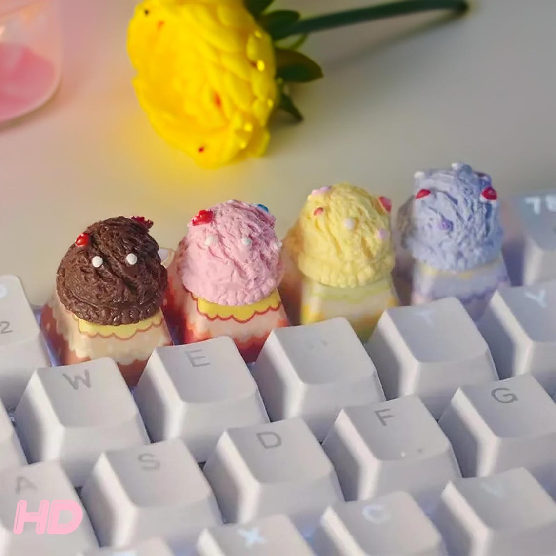 Cute Demure Icecream Scoop Key Cap Collection Handmade Artisan Keycap ...