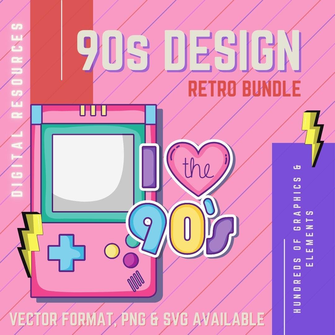 90s Retro Design Bundle: Branding, Vector, PNG & SVG Elements for ...