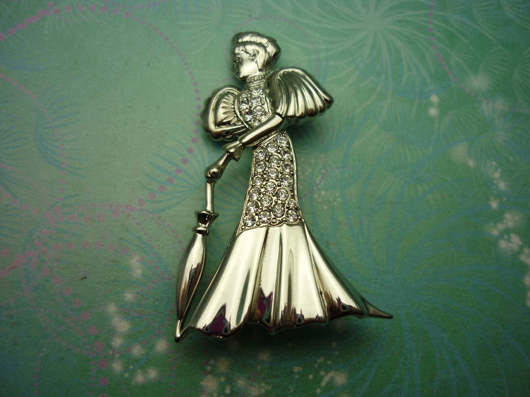 Vintage Lady Brooch - Vintage Brooch - CZ Crystals - Unique Gift ...