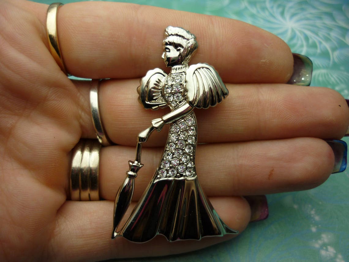 Vintage Lady Brooch Vintage Brooch CZ Crystals Unique - Etsy