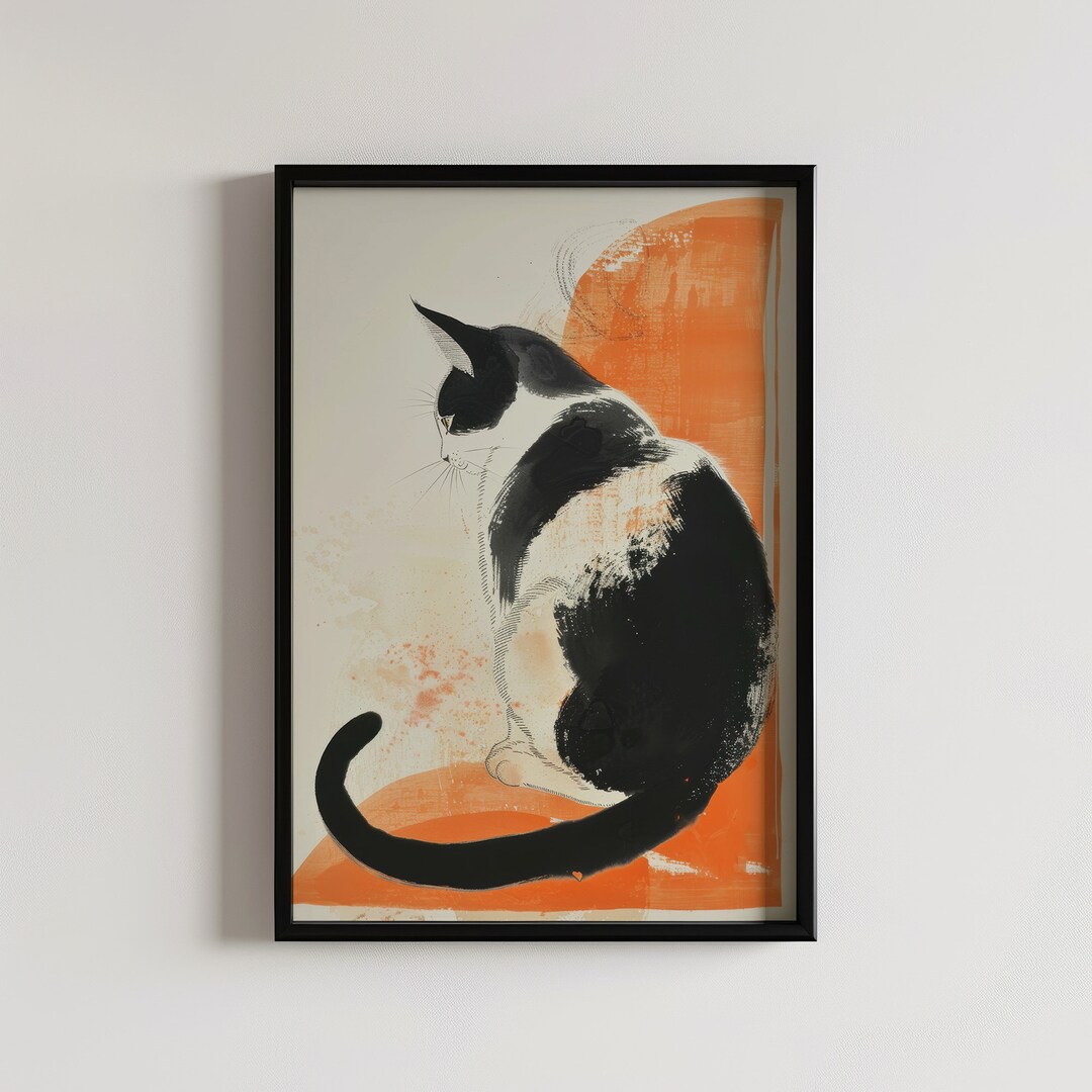 Tuxedo Cat Portrait, Cat Art Print, Painted Cat Wall Art, Black and ...