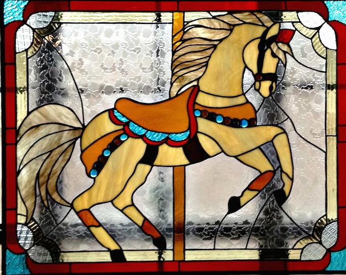 Custom Made Giant Carousel Horse Stained Glass Window Panel - Etsy