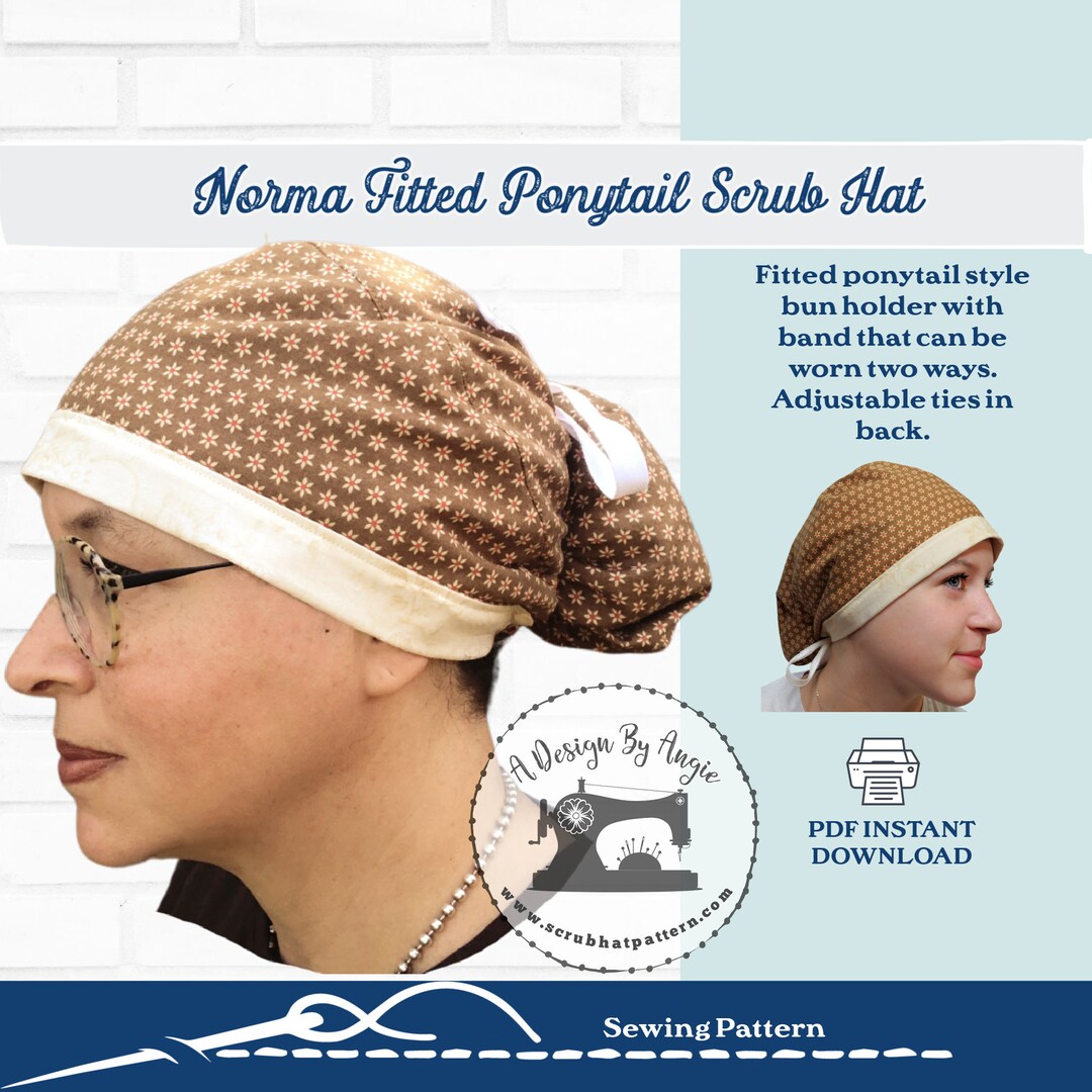 Ponytail Cap Pattern Tieback Scrub Cap Sewing Pattern for Woman DIY ...