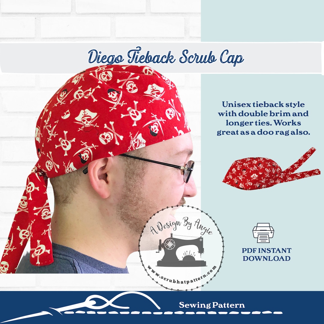 Surgical Scrub Cap Pattern Tieback Men's or Women's Scrub Hat Doo Rag ...