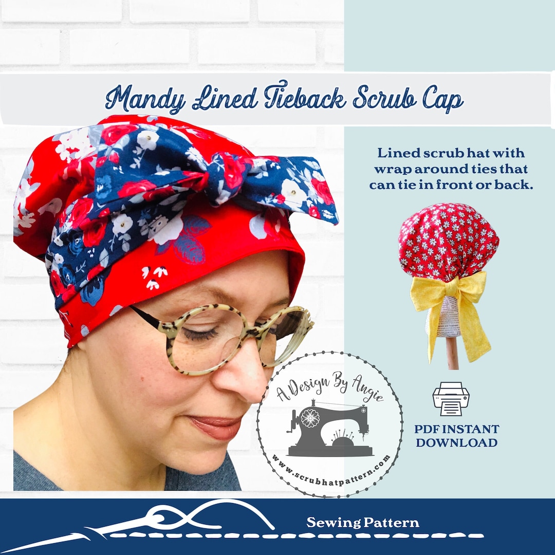 Scrub Hat Sewing Pattern DIY Reversible Lined Surgical Scrub Cap ...