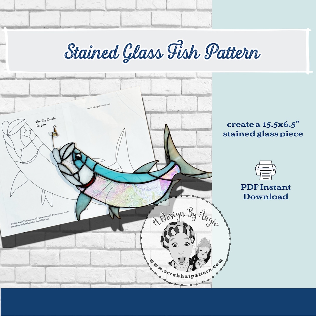 Stained Glass Fish Pattern for Dad Gift - Tarpon Suncatcher - Instant ...