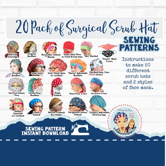Scrub Hat Sewing Pattern 20 Pack DIY Downloadable PDF Sewing - Etsy
