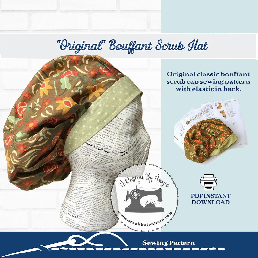 Bouffant Scrub Cap Sewing Pattern DIY Surgical Nurse Scrub Hat ...