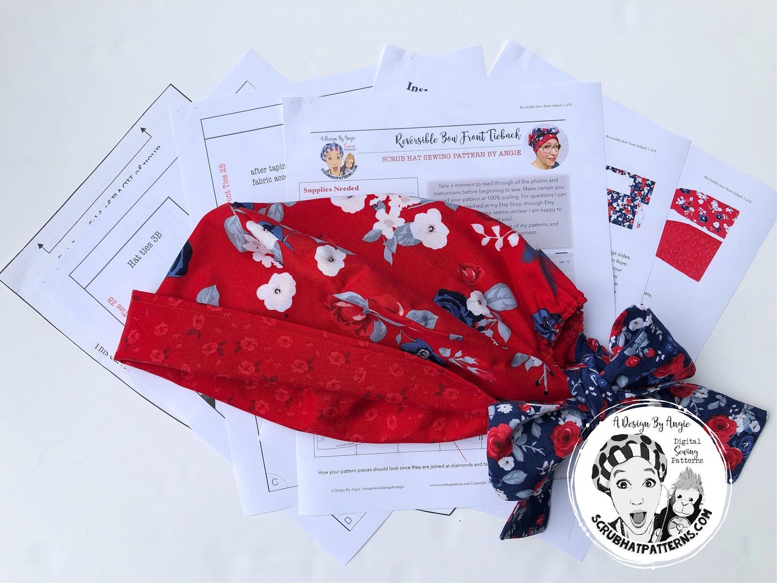 Scrub Hat Sewing Pattern Diy Reversible Lined Surgical Scrub Cap
