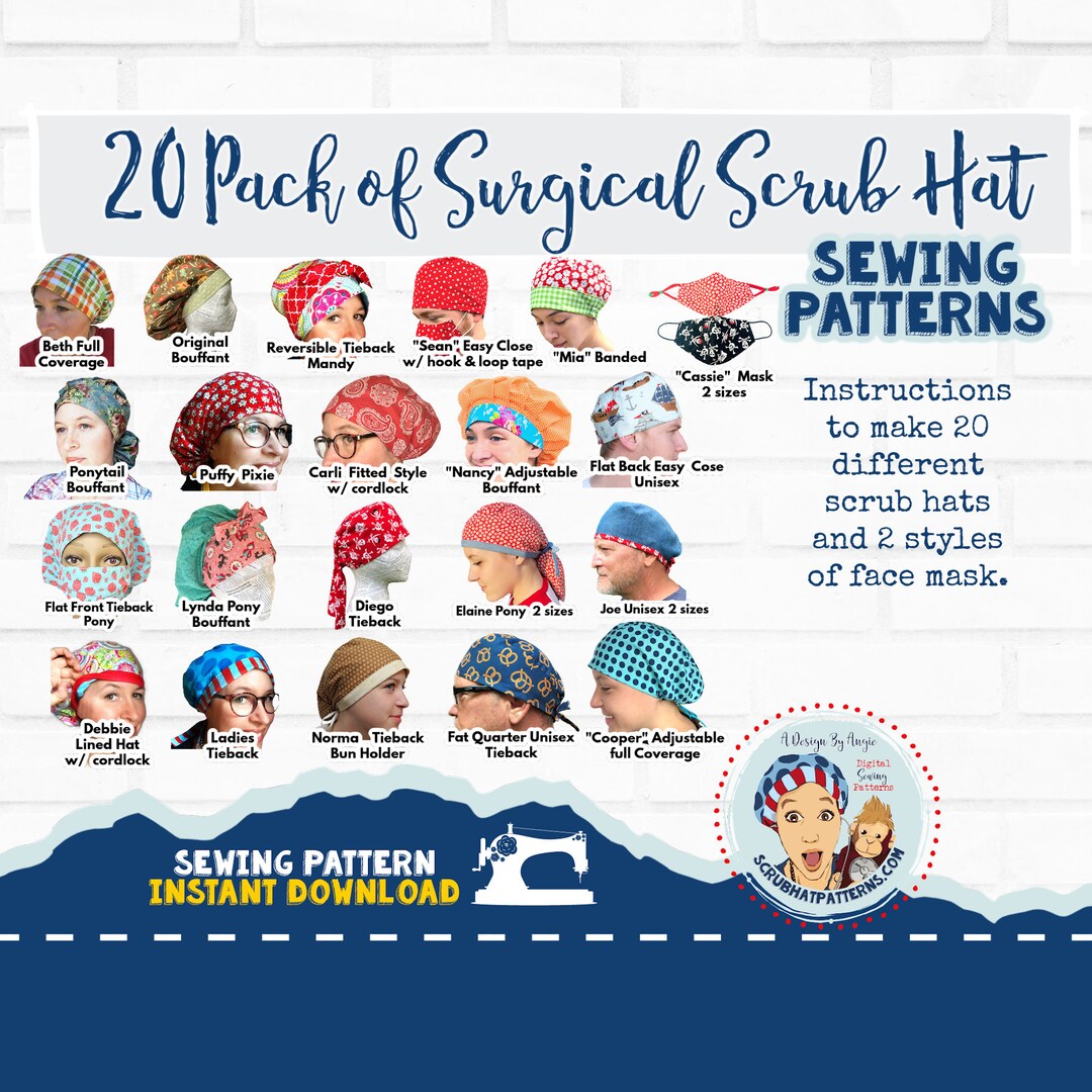 Scrub Hat Sewing Pattern 20 Pack DIY Downloadable PDF Sewing - Etsy