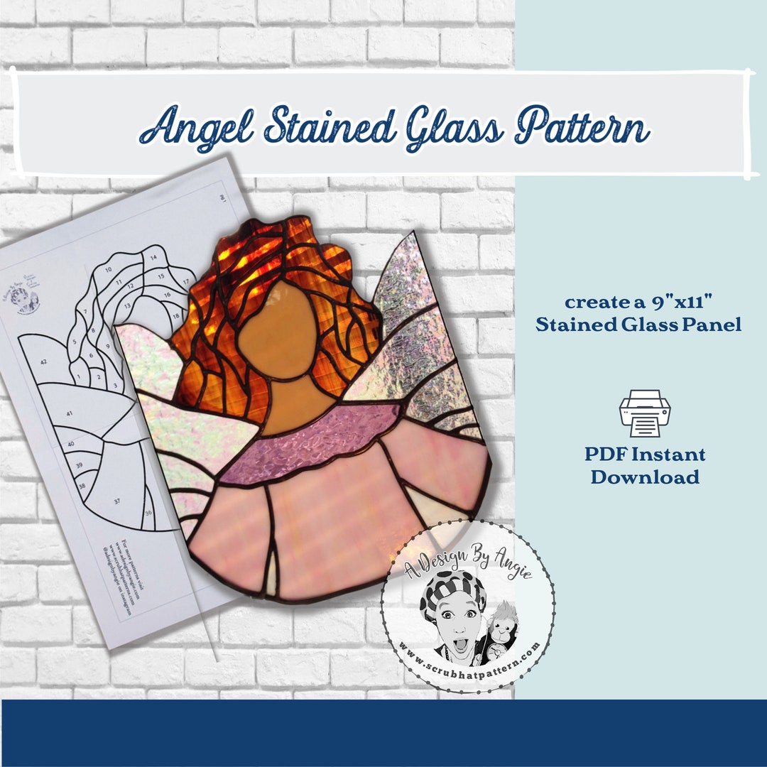 Stained Glass Angel Panel Pattern PDF Suncatcher Digital Download Curly ...