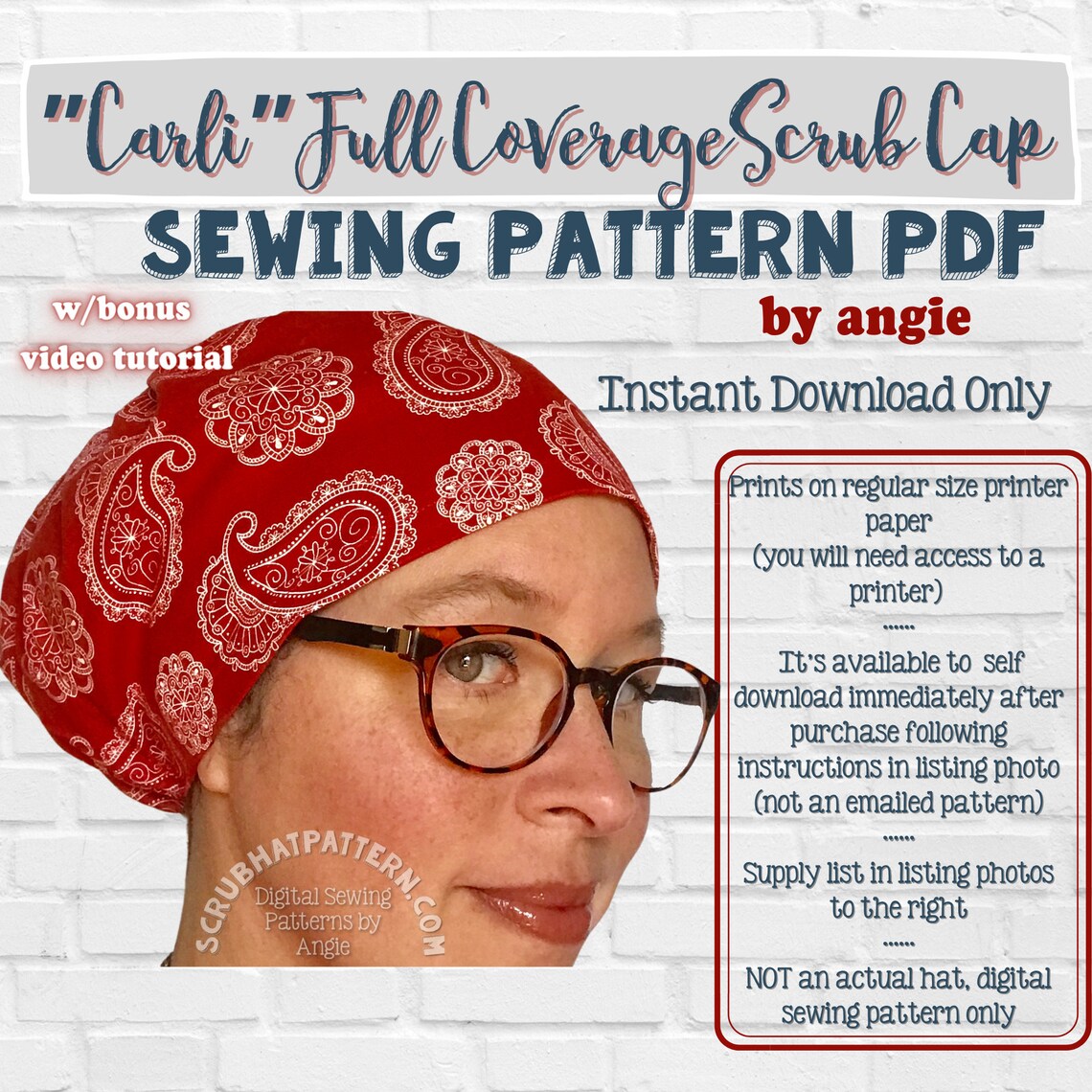 Scrub Cap Euro Sewing Pattern PDF Carli Hat Instant Download - Etsy