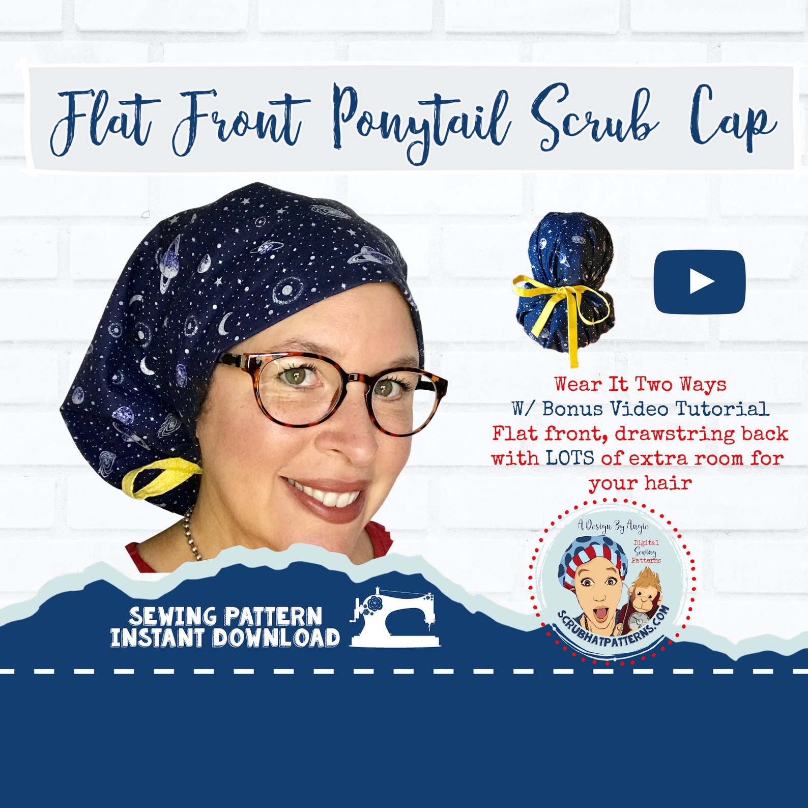 Ponytail Scrub Cap Pattern Sewing Tutorial for Flat Front - Etsy