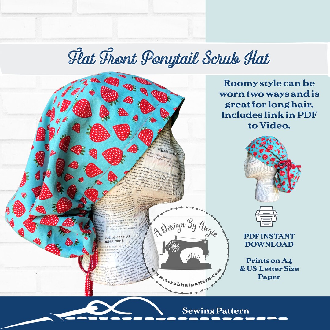 Ponytail Scrub Cap Pattern Sewing Tutorial for Flat Front Ponytail Scrub Hat W/video Pdf ...