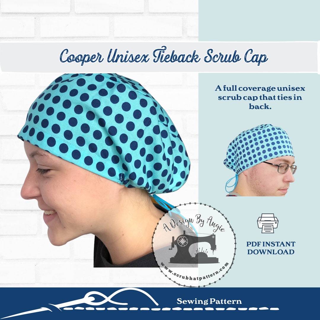 Surgical Cap Pattern for Women and Men Tieback Scrub Hat Printable ...