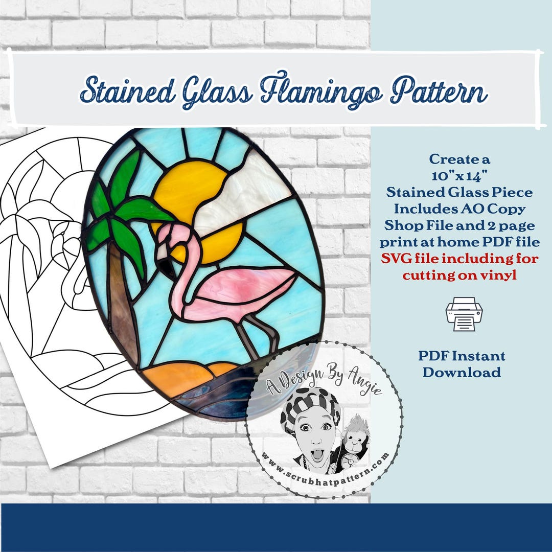 Tropical Flamingo Stained Glass Panel Pattern PDF and SVG Files ...