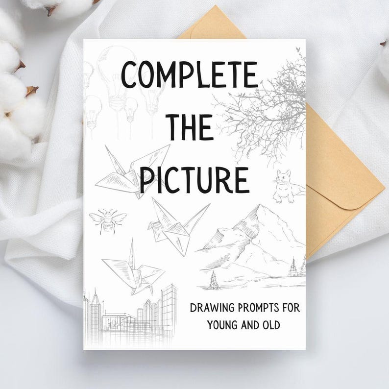 Complete the Picture, Digital Printable Drawing Prompts, Adult Drawing ...