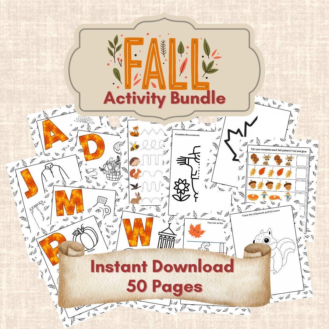 Fall Activity Bundle for Kids, Printable Kid Activities, Coloring ...