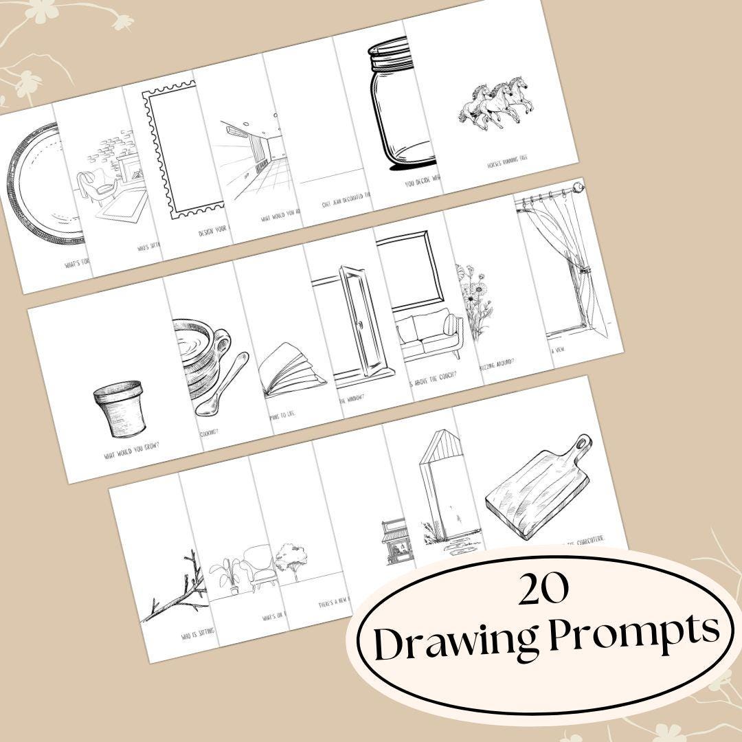 Complete the Picture, Digital Printable Drawing Prompts, Adult Drawing ...