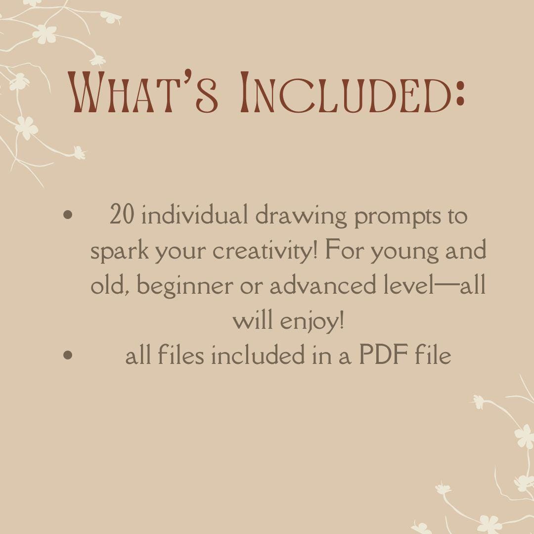 Complete the Picture, Digital Printable Drawing Prompts, Adult Drawing ...