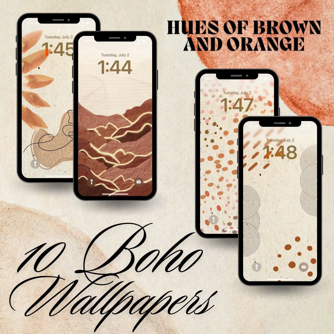 Boho Aesthetic Phone Wallpaper, Brown and Orange Background, Boho ...
