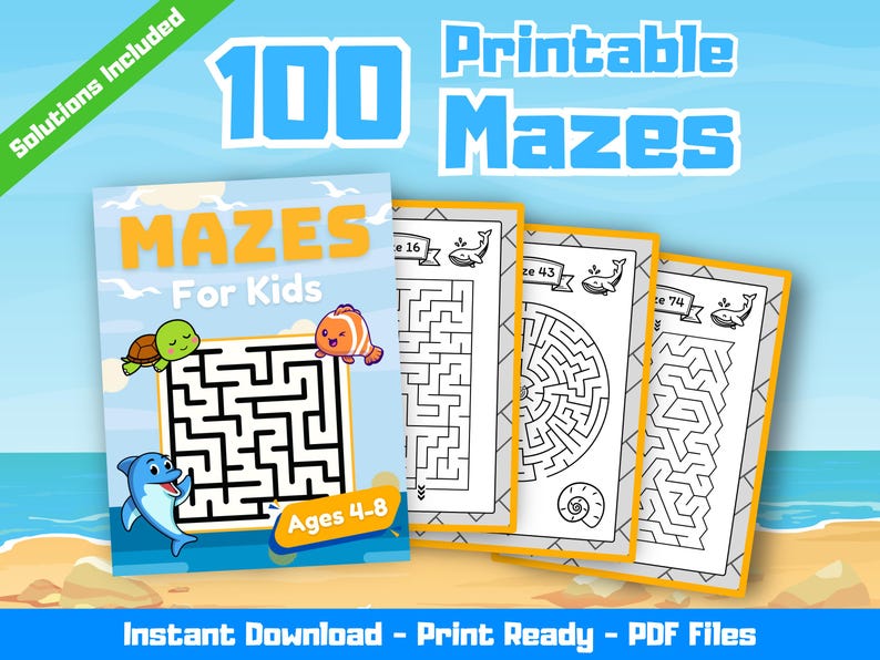 Maze Activity Book for Kids Ages 4-8: 100 Printable Mazes (PDF Download ...