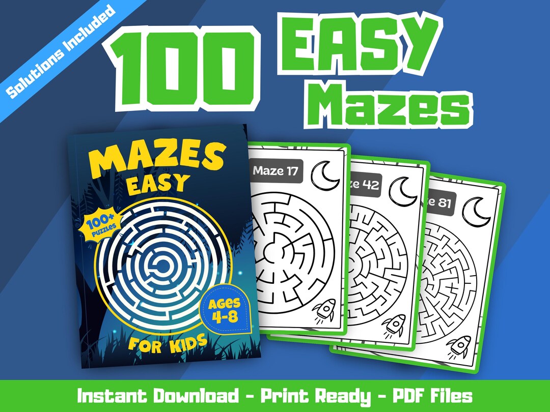 100 Easy Mazes: Printable Activity Book for Kids Ages 4-8 (PDF Download ...