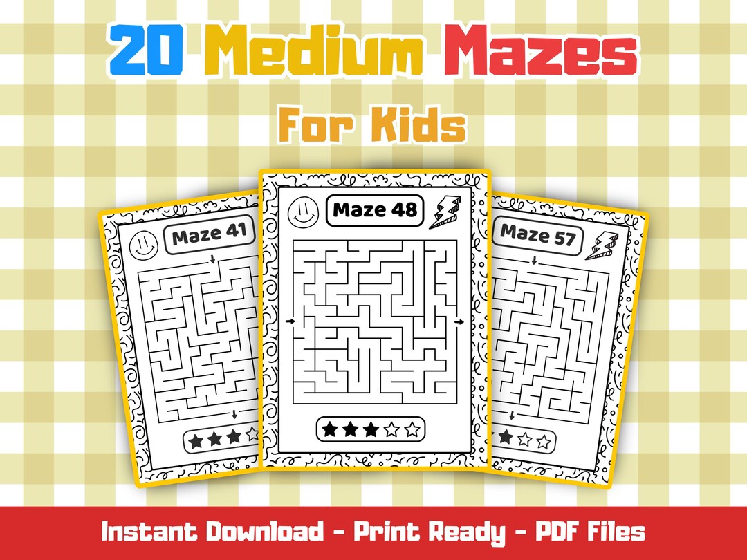 20 Medium Mazes for Kids | Printable Mazes for Ages 4–8 | Medium Level ...