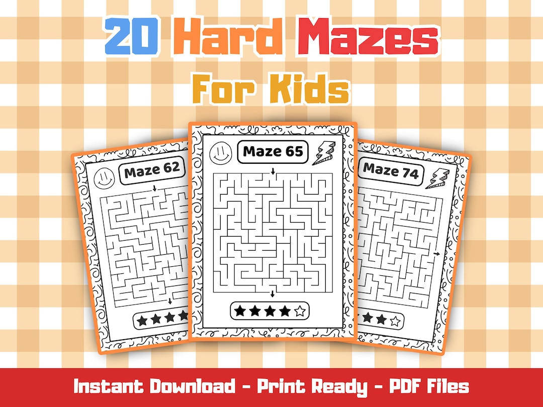 20 Hard Mazes for Kids | Printable Mazes for Ages 4–8 | Hard Level ...