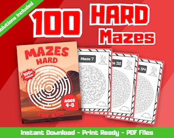 100 Hard Mazes: Printable Activity Book for Kids Ages 4-8 (PDF Download ...