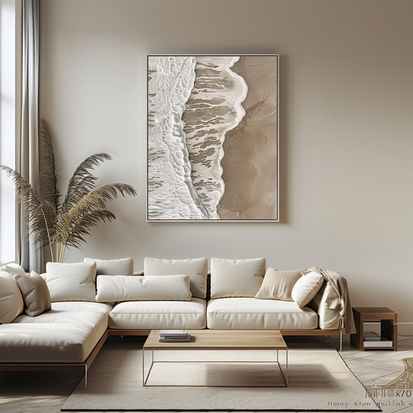 Origineel Ocean Beach Schilderij. 3D Getextureerde Muur Kunst. Wabi-sabi Kunst Aan De Muur ...