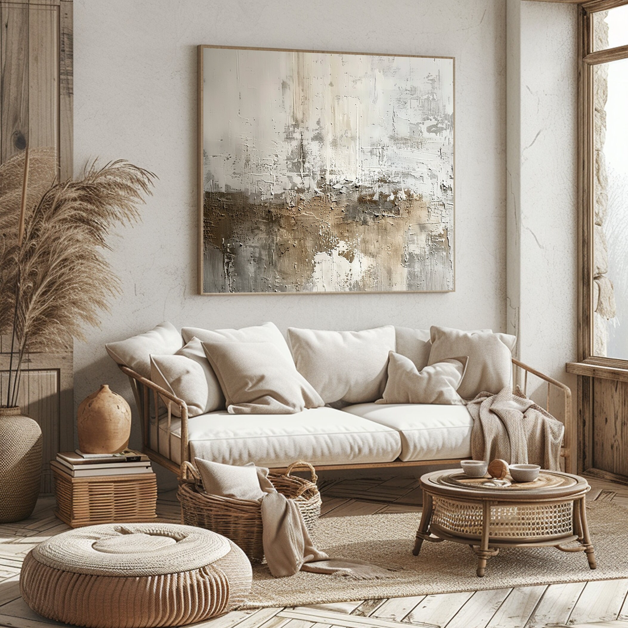 3D Bruin Abstract Schilderij Op Doek, Bruin & Beige Muurkunst, Bruin ...