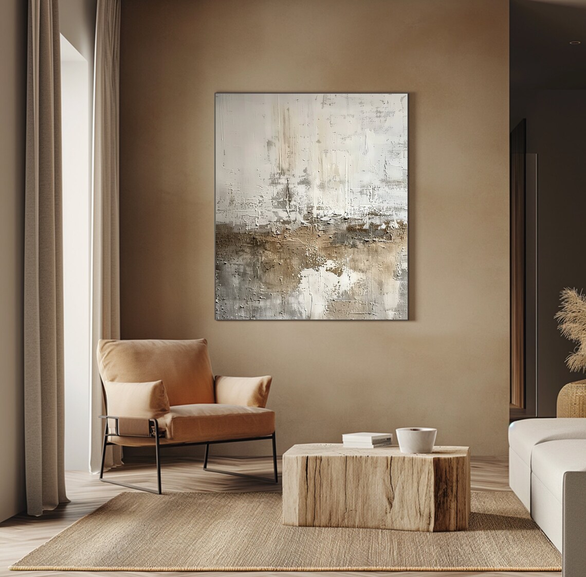 3D Bruin Abstract Schilderij Op Doek, Bruin & Beige Muurkunst, Bruin Getextureerde Canvas Kunst ...