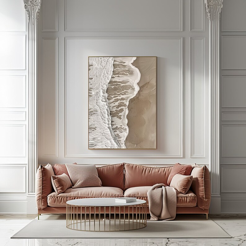 Origineel Ocean Beach Schilderij. 3D Getextureerde Muur Kunst. Wabi-sabi Kunst Aan De Muur ...