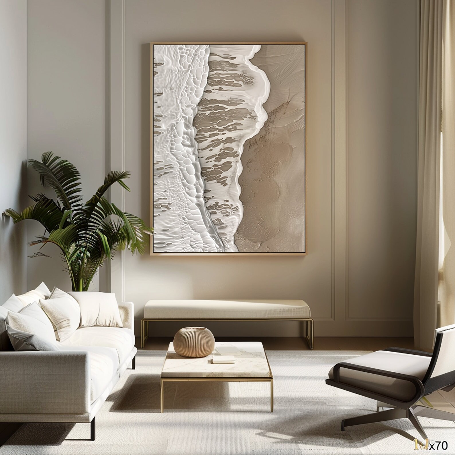 Origineel Ocean Beach Schilderij. 3D Getextureerde Muur Kunst. Wabi-sabi Kunst Aan De Muur ...