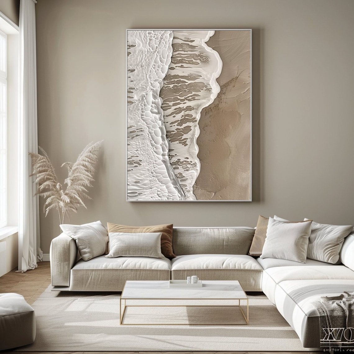 Origineel Ocean Beach Schilderij. 3D Getextureerde Muur Kunst. Wabi-sabi Kunst Aan De Muur ...