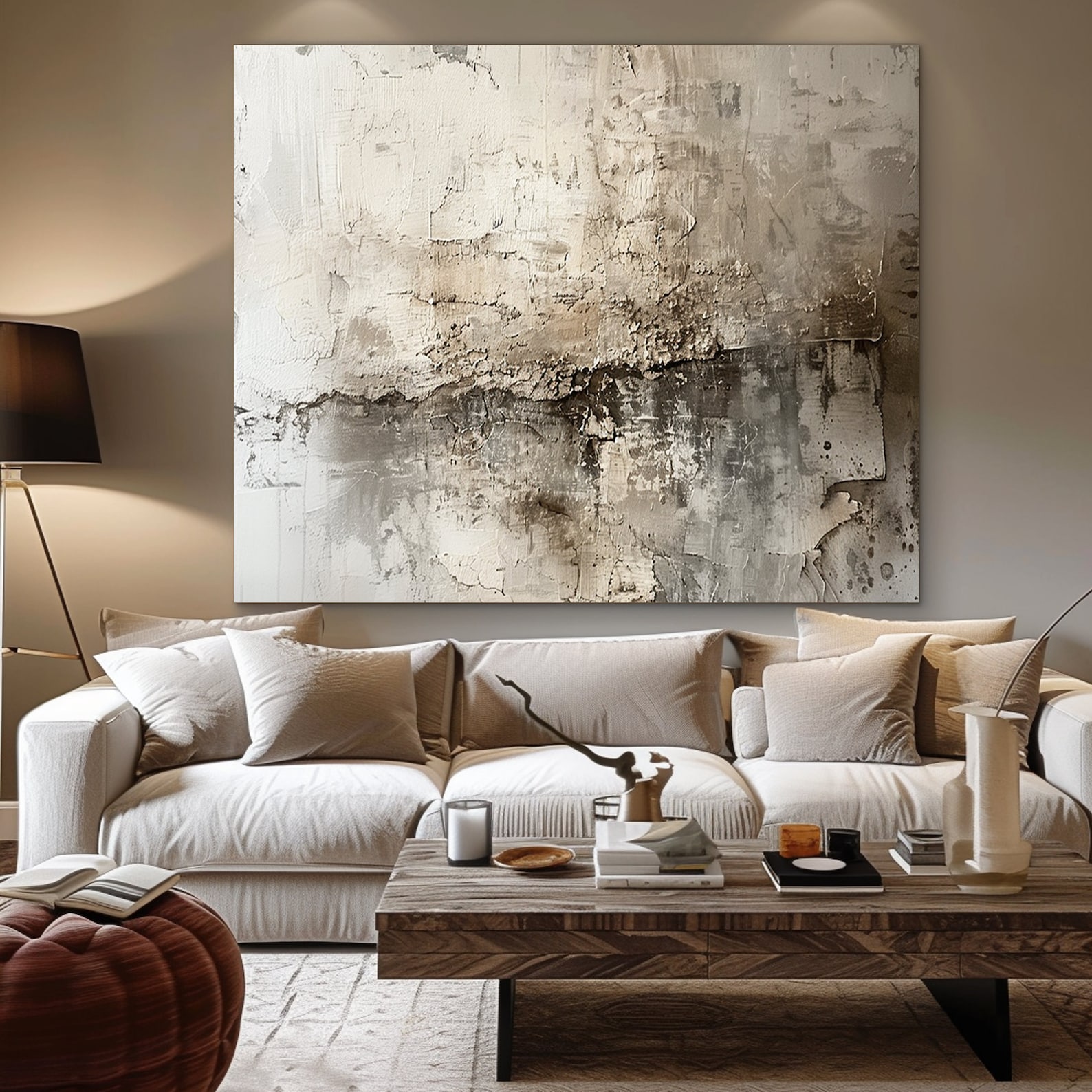 3D Texture Bruin Zwart Abstract Schilderij Op Doek, Bruin & Beige Muurkunst, Bruin Getextureerde ...